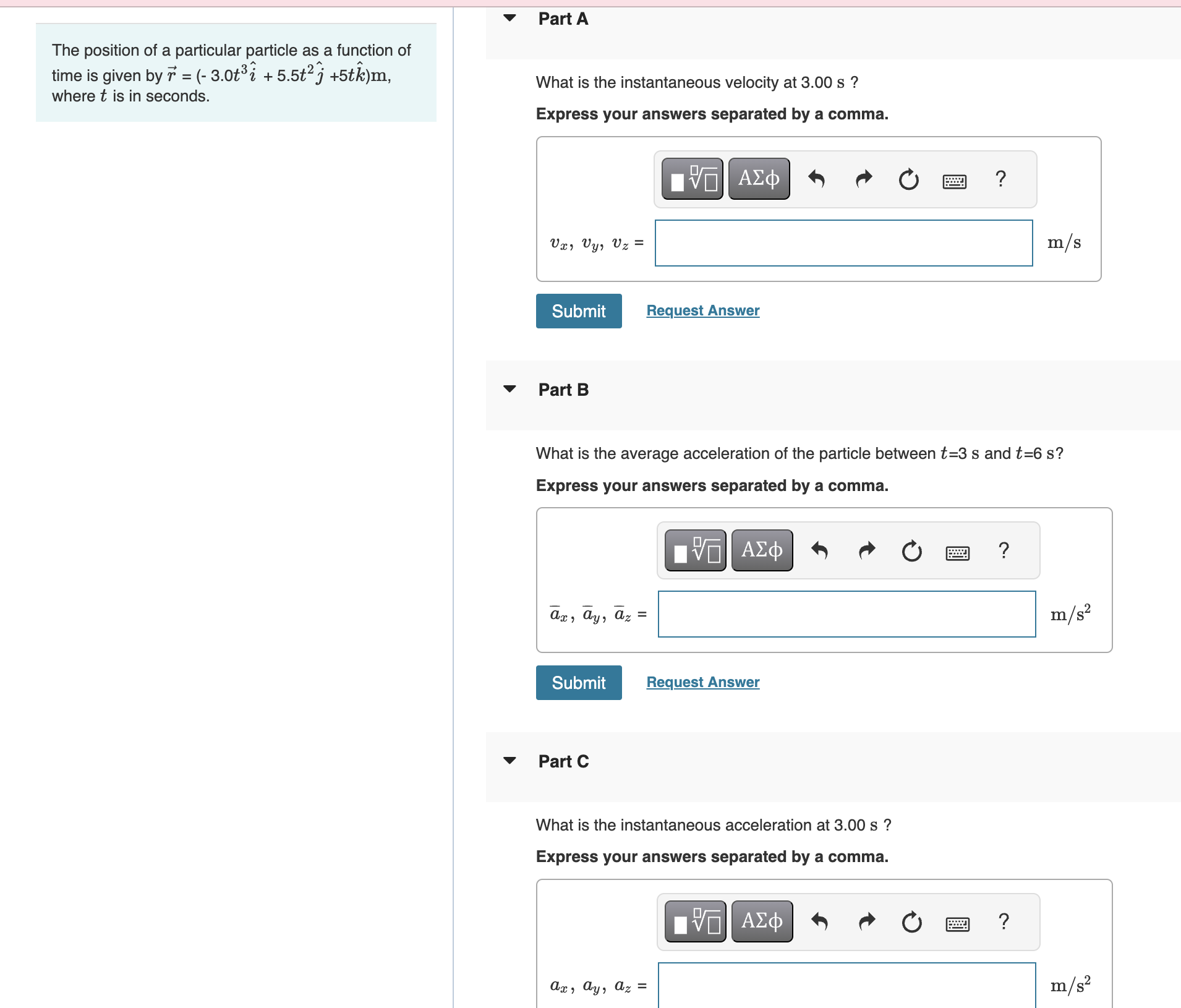 Solved Part AThe position of a particular particle as a | Chegg.com