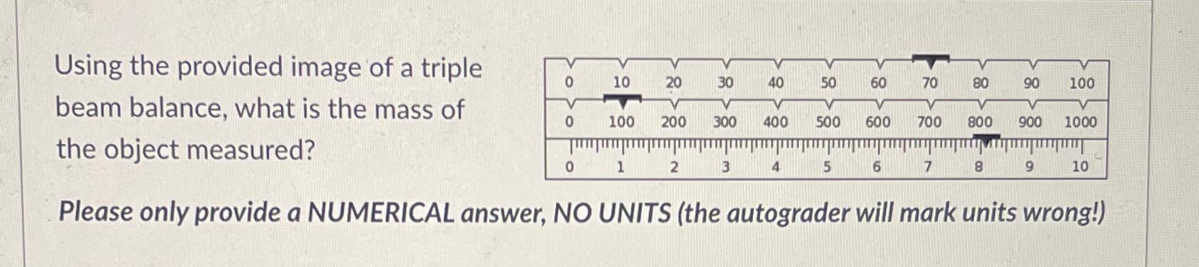 Solved Using the provided image of a triple beam balance, | Chegg.com