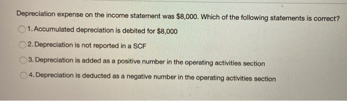 Solved Depreciation expense on the income statement was | Chegg.com