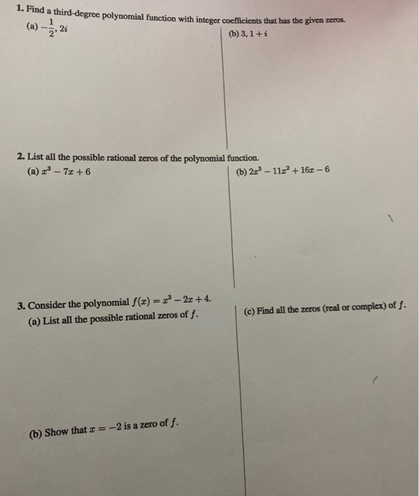 Solved nd a third-degree polynomial function with integer | Chegg.com