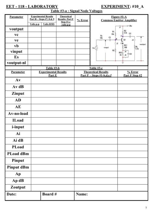 EET - 118 - LABORATORY EXPERIMENT: \#10_A Table \#3-a | Chegg.com