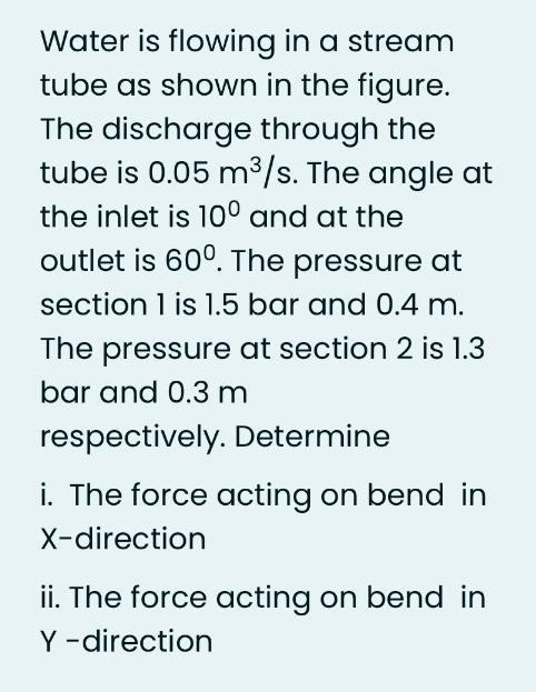 Solved Water is flowing in a stream tube as shown in the | Chegg.com