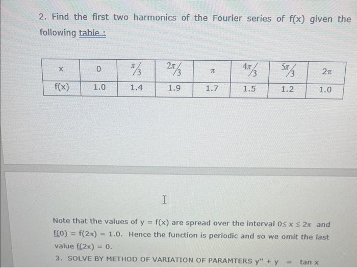 Solved 2. Find the first two harmonics of the Fourier series | Chegg.com