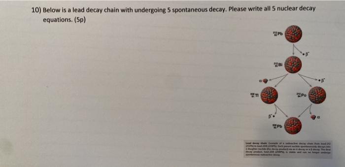 Solved 10) Below is a lead decay chain with undergoing 5 | Chegg.com