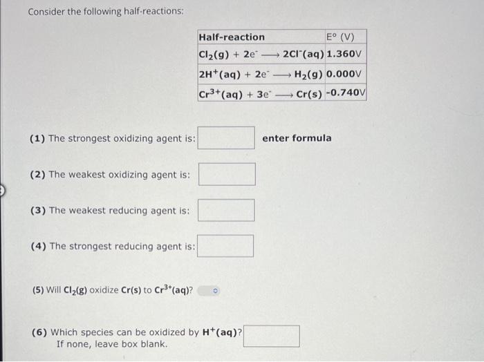 Solved Consider the following half-reactions: (1) The | Chegg.com
