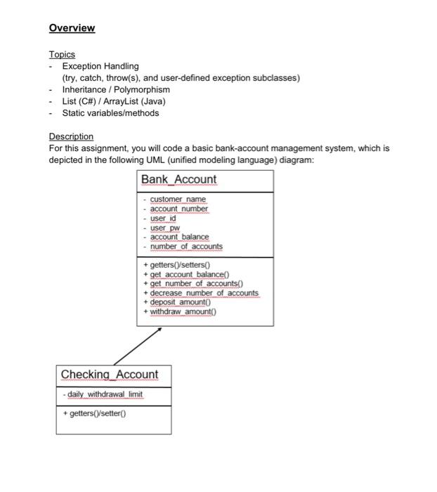 Solved Overview Topics - Exception Handling (try, catch, | Chegg.com