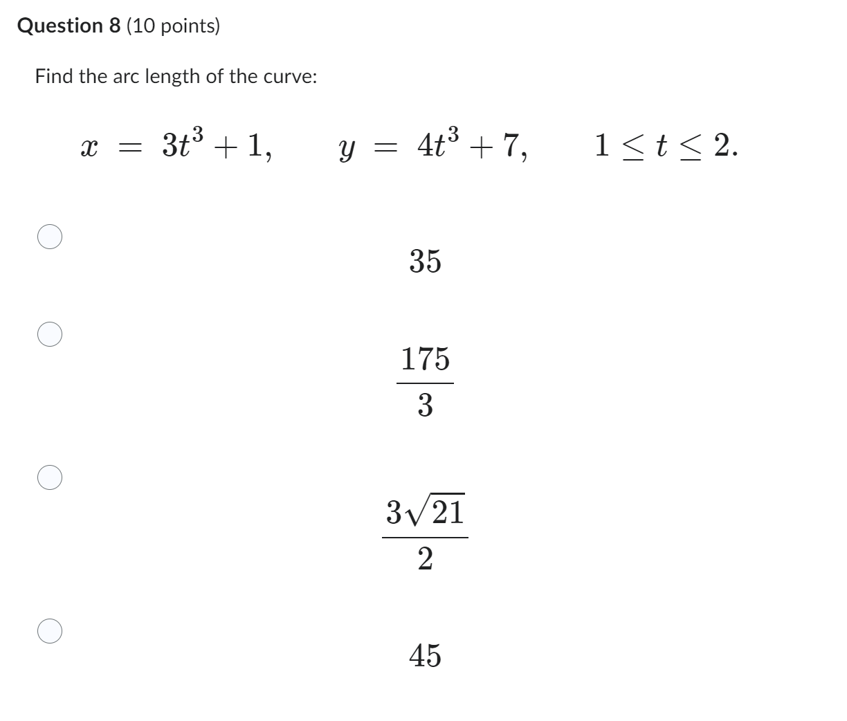 Solved Question 8 (10 ﻿points)Find the arc length of the | Chegg.com