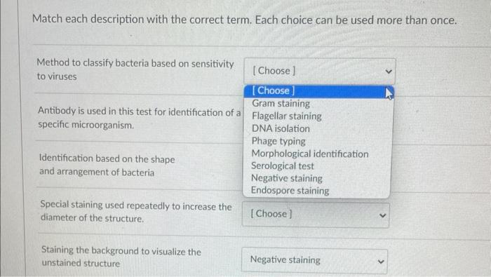 Solved Match each description with the correct term. Each | Chegg.com