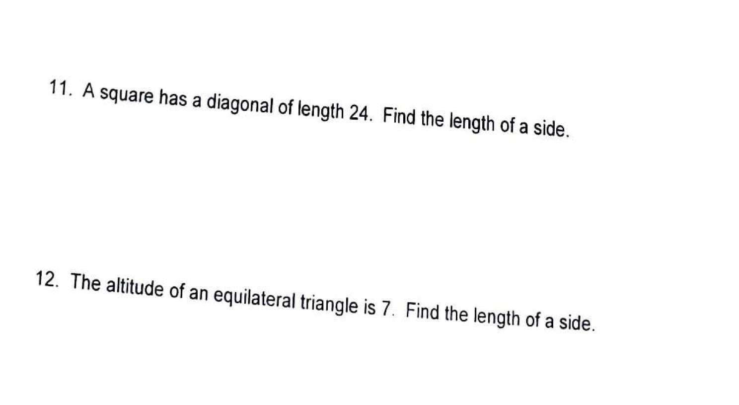 Solved A square has a diagonal of length 24 . ﻿Find the | Chegg.com