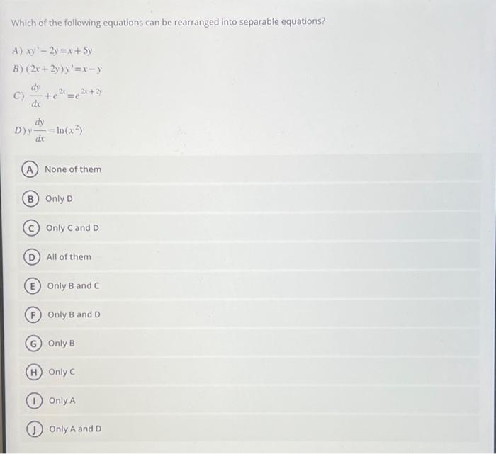 Solved Which of the following equations can be rearranged | Chegg.com