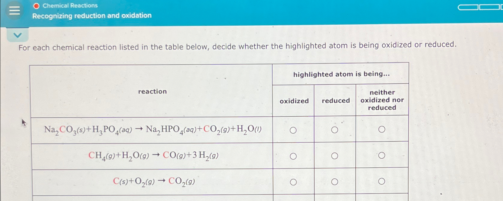 Solved Chemical ReactionsRecognizing reduction and | Chegg.com