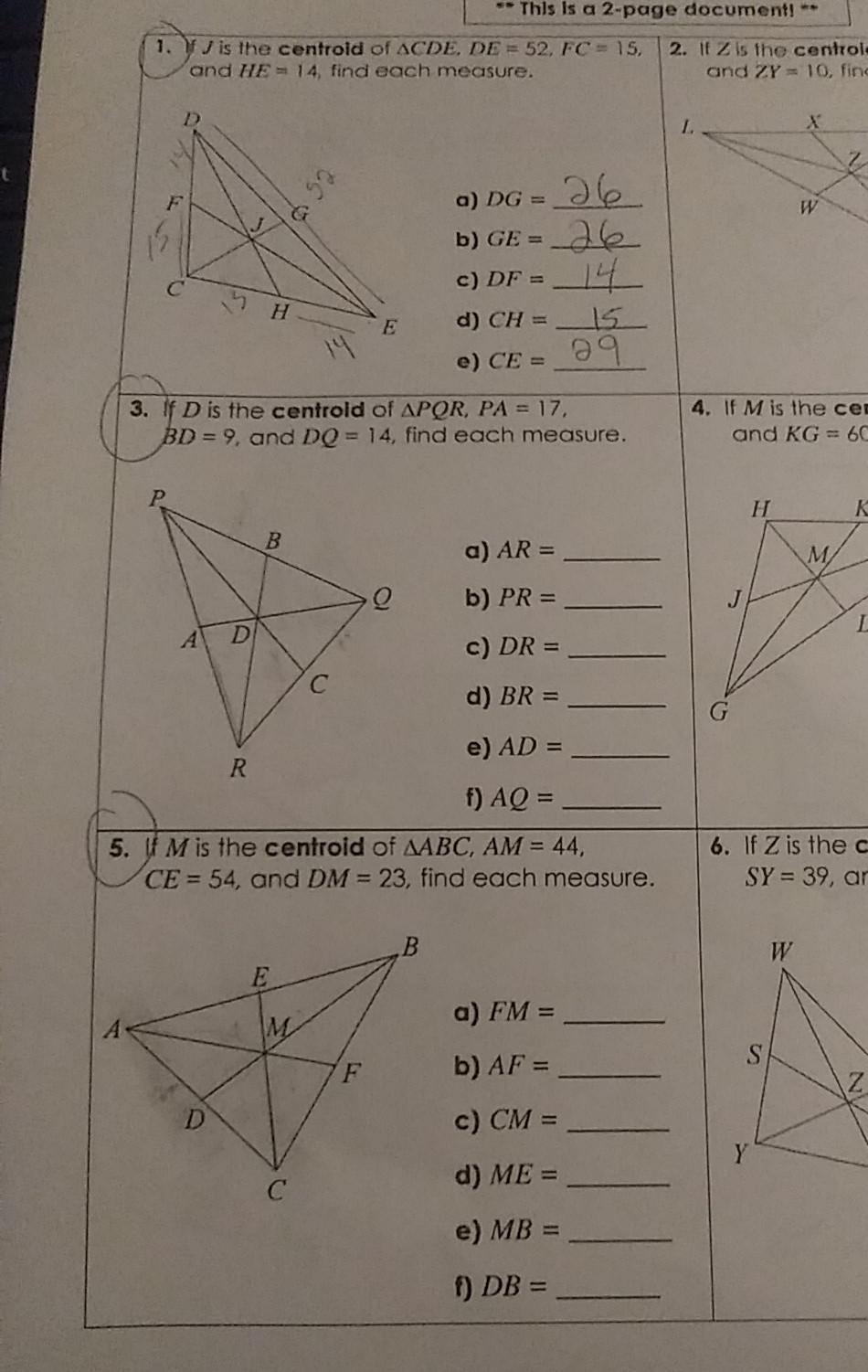 Solved ** This is a 2-page document! 1. Y J is the centroid | Chegg.com