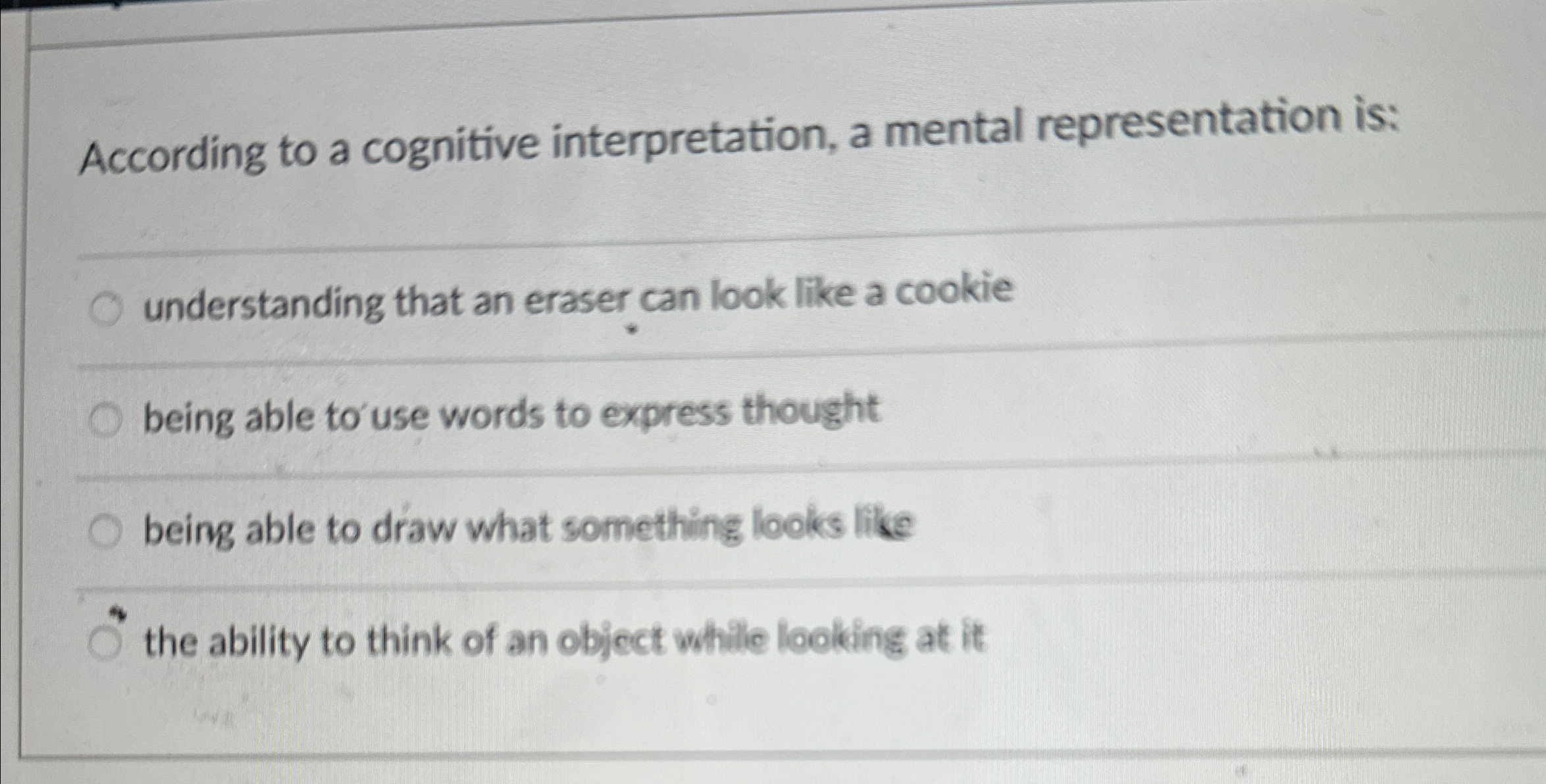 Solved According to a cognitive interpretation, a mental | Chegg.com