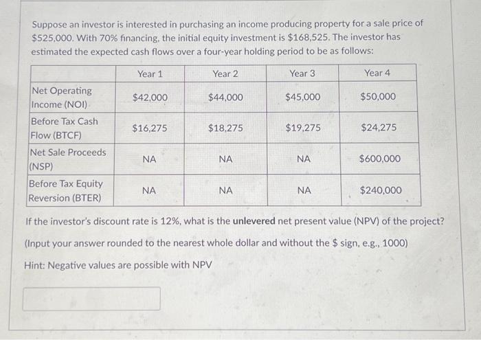 Solved Suppose an investor is interested in purchasing an | Chegg.com