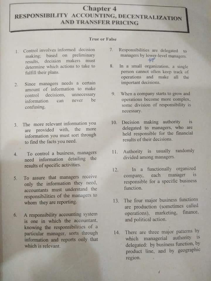 Solved Responsibility Accounting, Decentralization and | Chegg.com