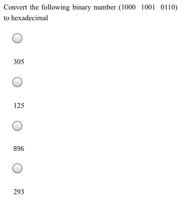 Solved Convert the following binary number (1000 1001 0110) | Chegg.com