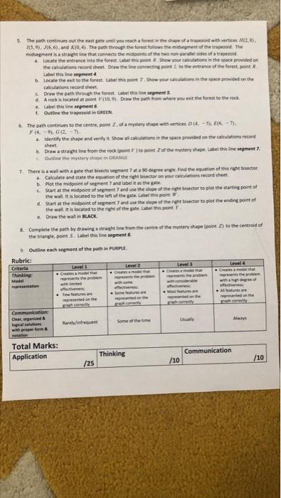 Solved MPM2D1 MATH MAZE Assignment Name: Use the following | Chegg.com