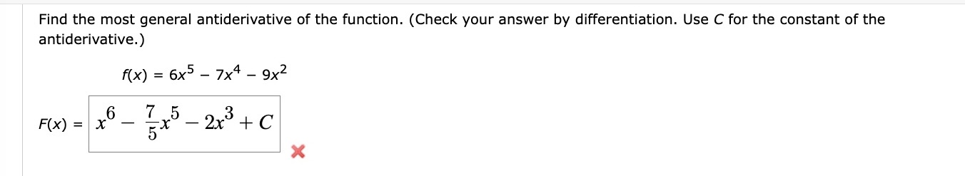 Solved Find the most general antiderivative of the function. | Chegg.com