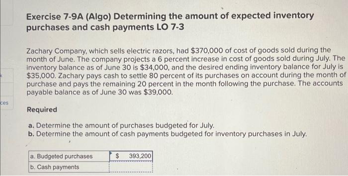 Solved Book Print erences Exercise 7-9A (Algo) Determining | Chegg.com