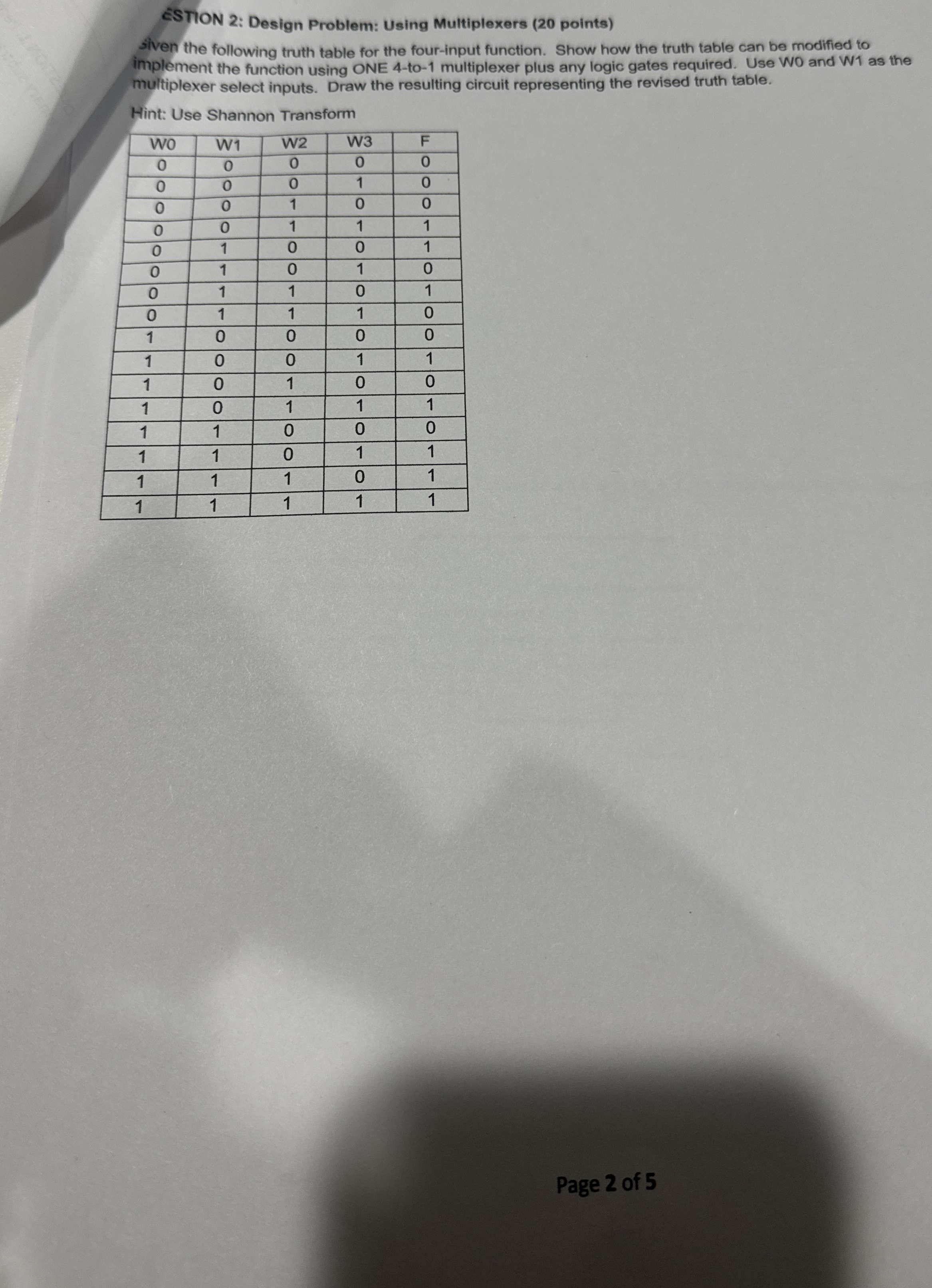 Solved ESTION 2: Design Problem: Using Multiplexers ( 20 | Chegg.com