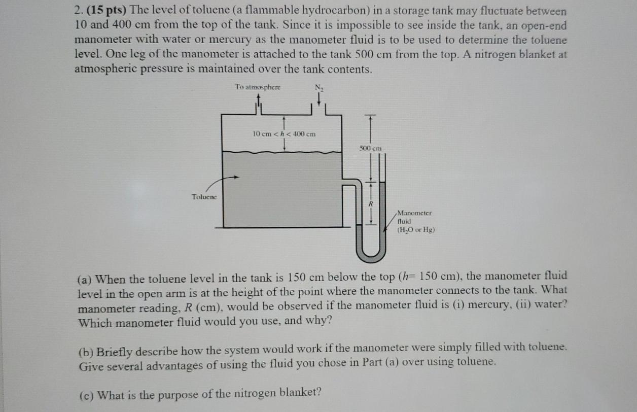 Solved 2. (15 pts) The level of toluene (a flammable | Chegg.com