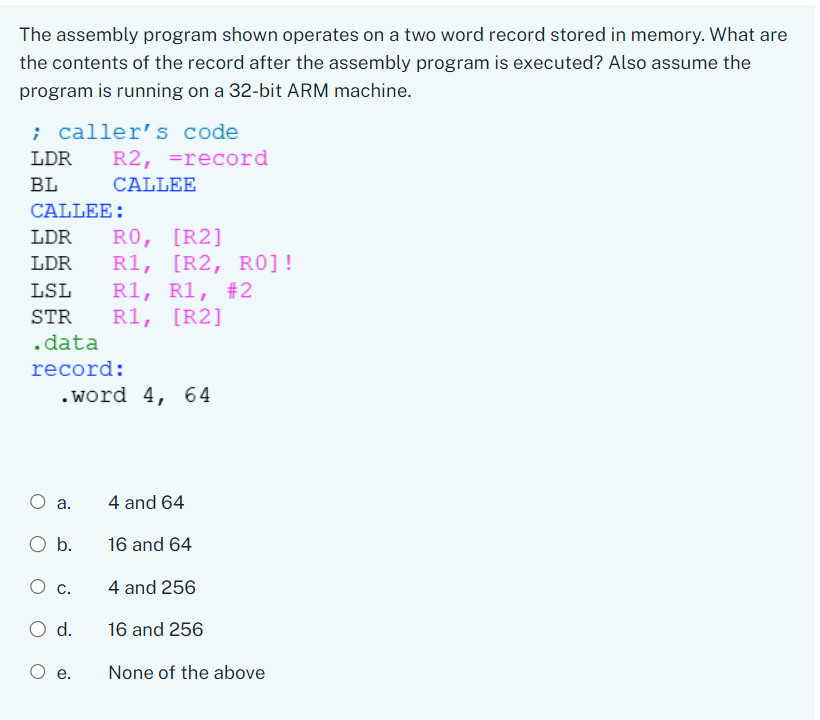 The assembly program shown operates on a two word | Chegg.com