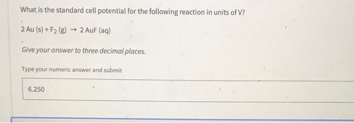Solved What is the standard cell potential for the following | Chegg.com
