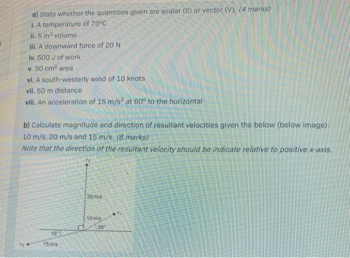 Solved a) State whether the quantities given are scalar (S) | Chegg.com
