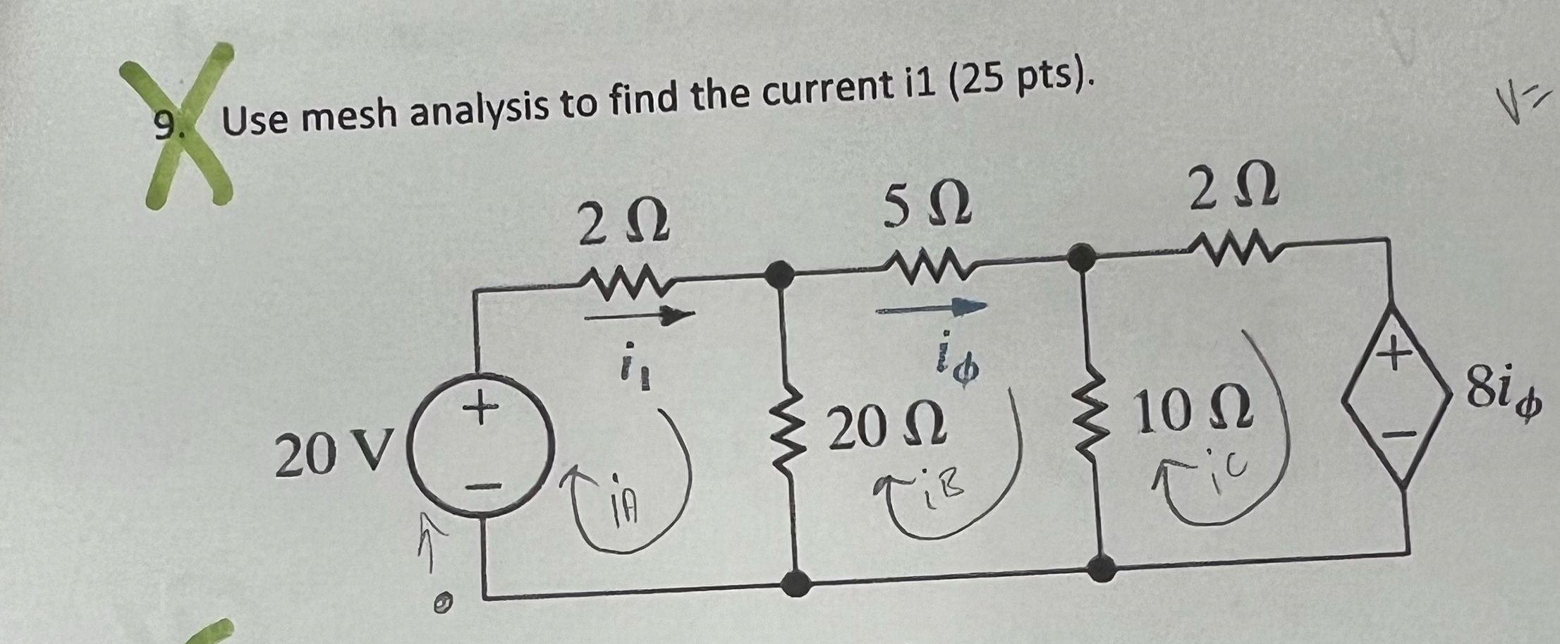 Solved Use mesh analysis to find the current i1 ( 25 ﻿pts ). | Chegg.com