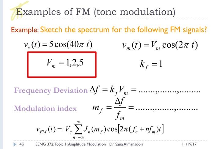 Solved Examples of FM (tone modulation) Example: Sketch the | Chegg.com