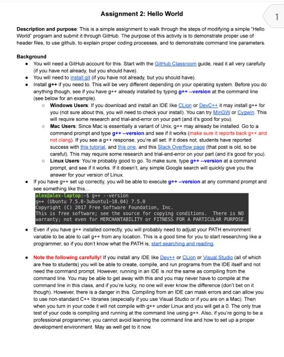 Solved Assignment 2: Hello World Description and purpose: | Chegg.com