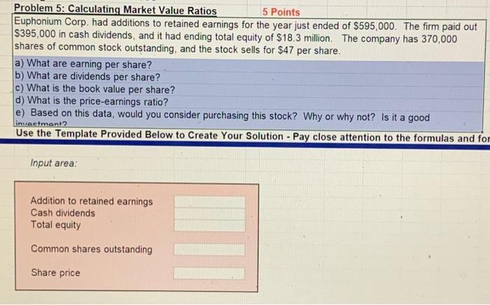 Solved Problem 5: Calculating Market Value Ratios 5 Points | Chegg.com