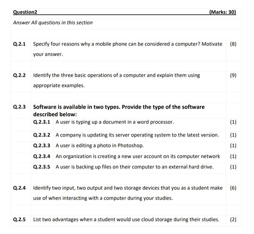 Solved Question2 (Marks: 30) Answer All questions in this | Chegg.com