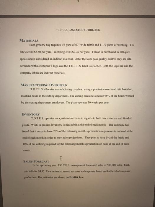 T.OTES CASE STUDY TRILLIUM COMPANY DESCRIPTION AND | Chegg.com