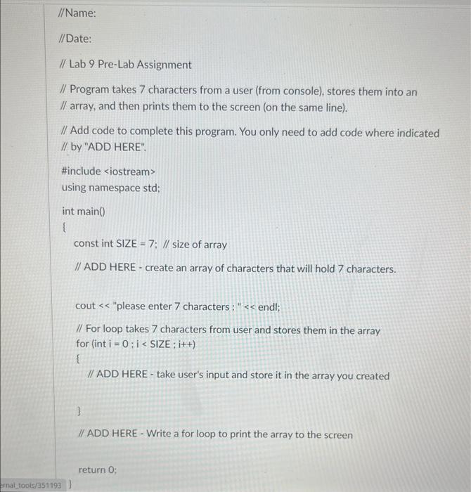 Solved //Name: //Date: // Lab 9 Pre-Lab Assignment // | Chegg.com