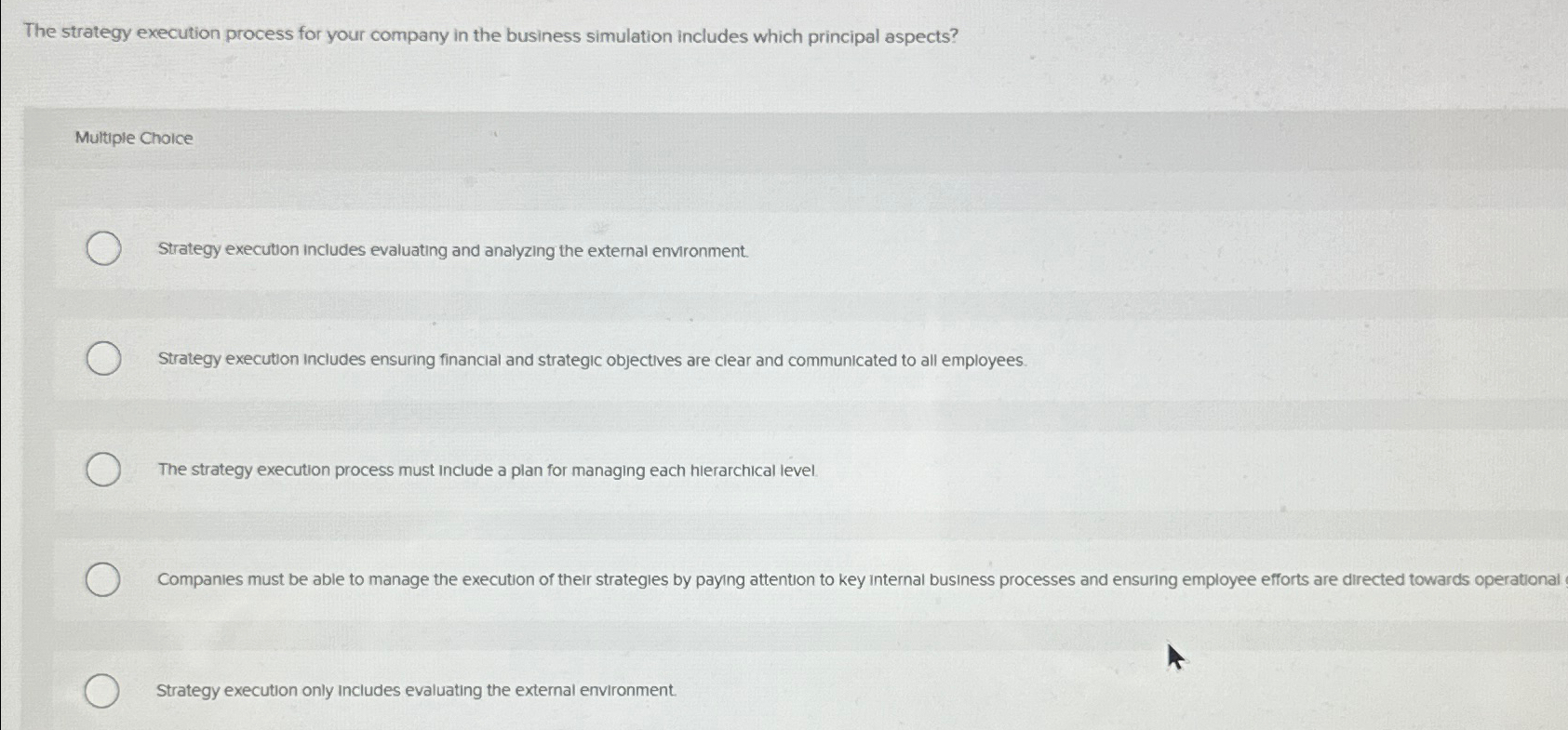 Solved The strategy execution process for your company in | Chegg.com