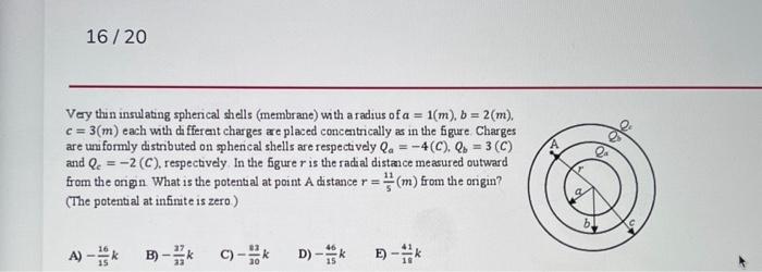 Solved Very thin insulating spherical shells (membrane) with | Chegg.com