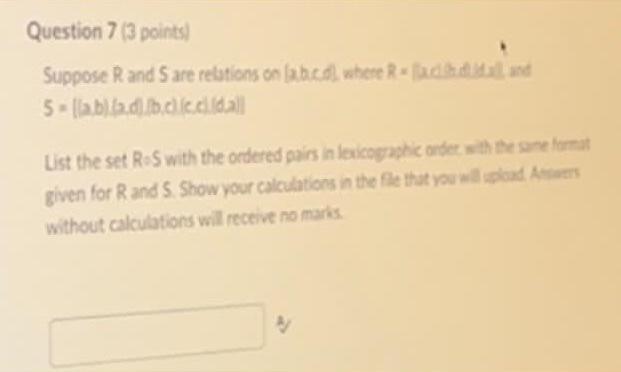 Solved Question 7 ( 3 points) 5=∣(ab)∣ad∣b,c)(cc∣(da)∣ given | Chegg.com