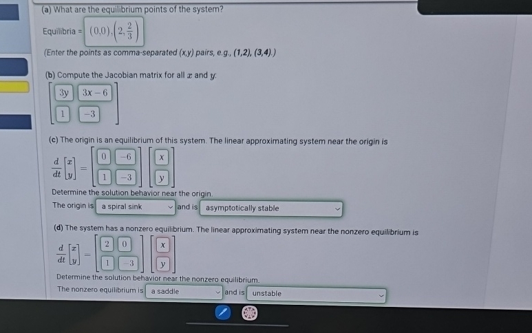 (a) ﻿What are the equilibrium points of the | Chegg.com