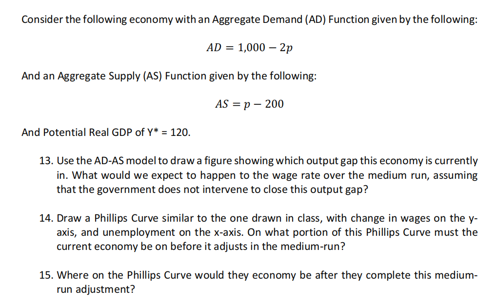 Solved Consider the following economy with an Aggregate | Chegg.com