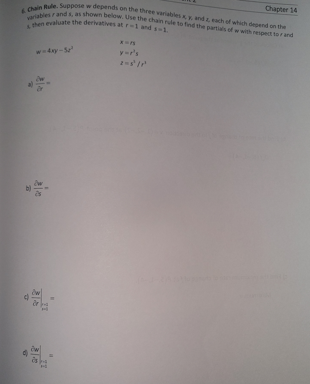 Solved Chain Rule. Suppose w ﻿depends on the three variables | Chegg.com