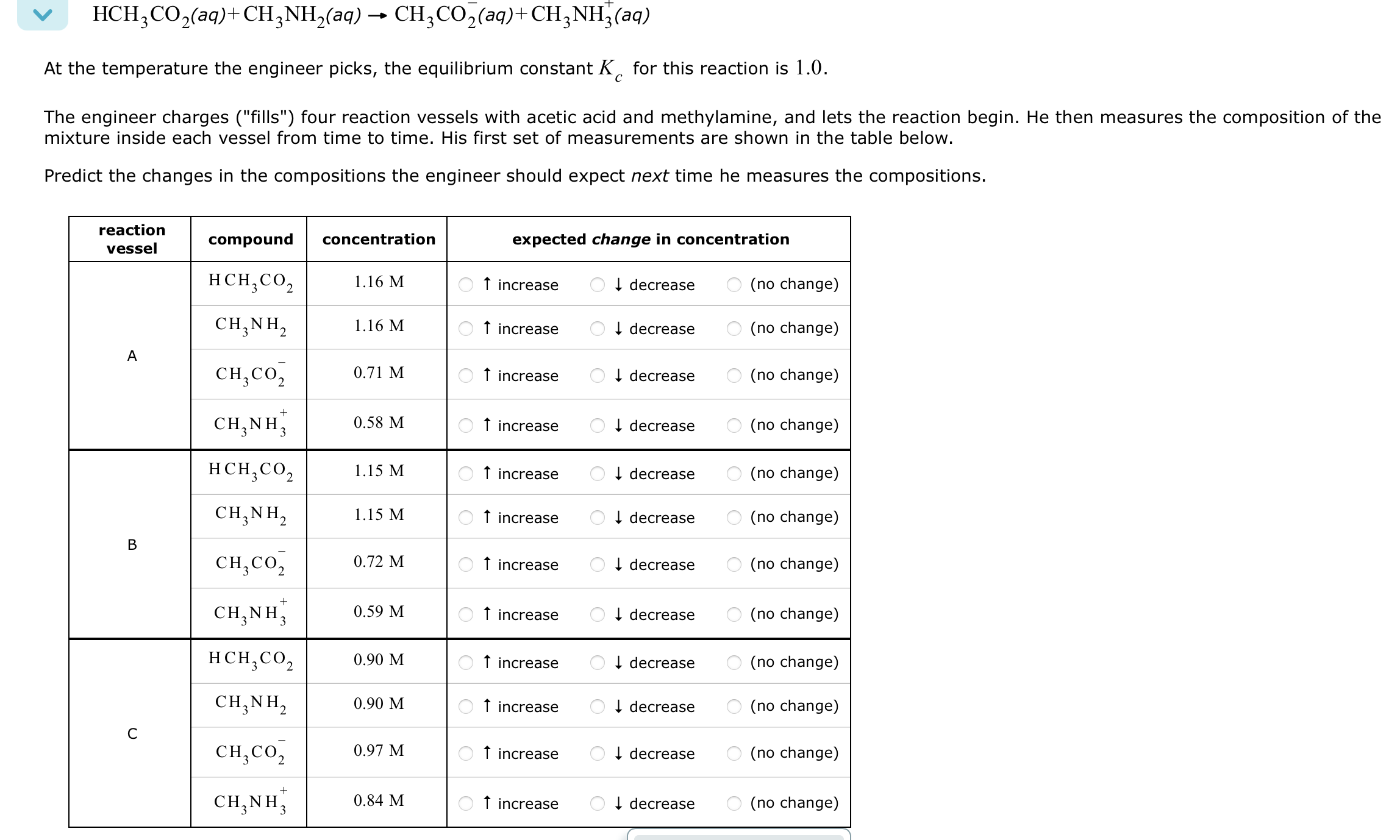Solved HCH3CO2(aq)+CH3NH2(aq)→CH3CO2-(aq)+CH3NH3+(aq)At the | Chegg.com