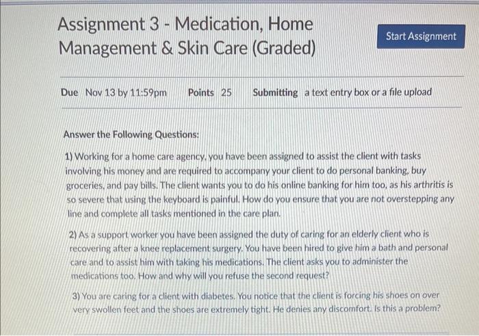 Solved Assignment 3 - Medication, Home Management \& Skin | Chegg.com