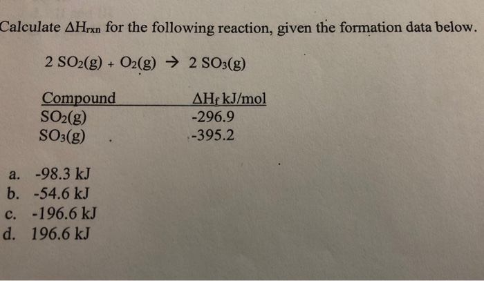 Solved Calculate Ahrxn For The Following Reaction Given The