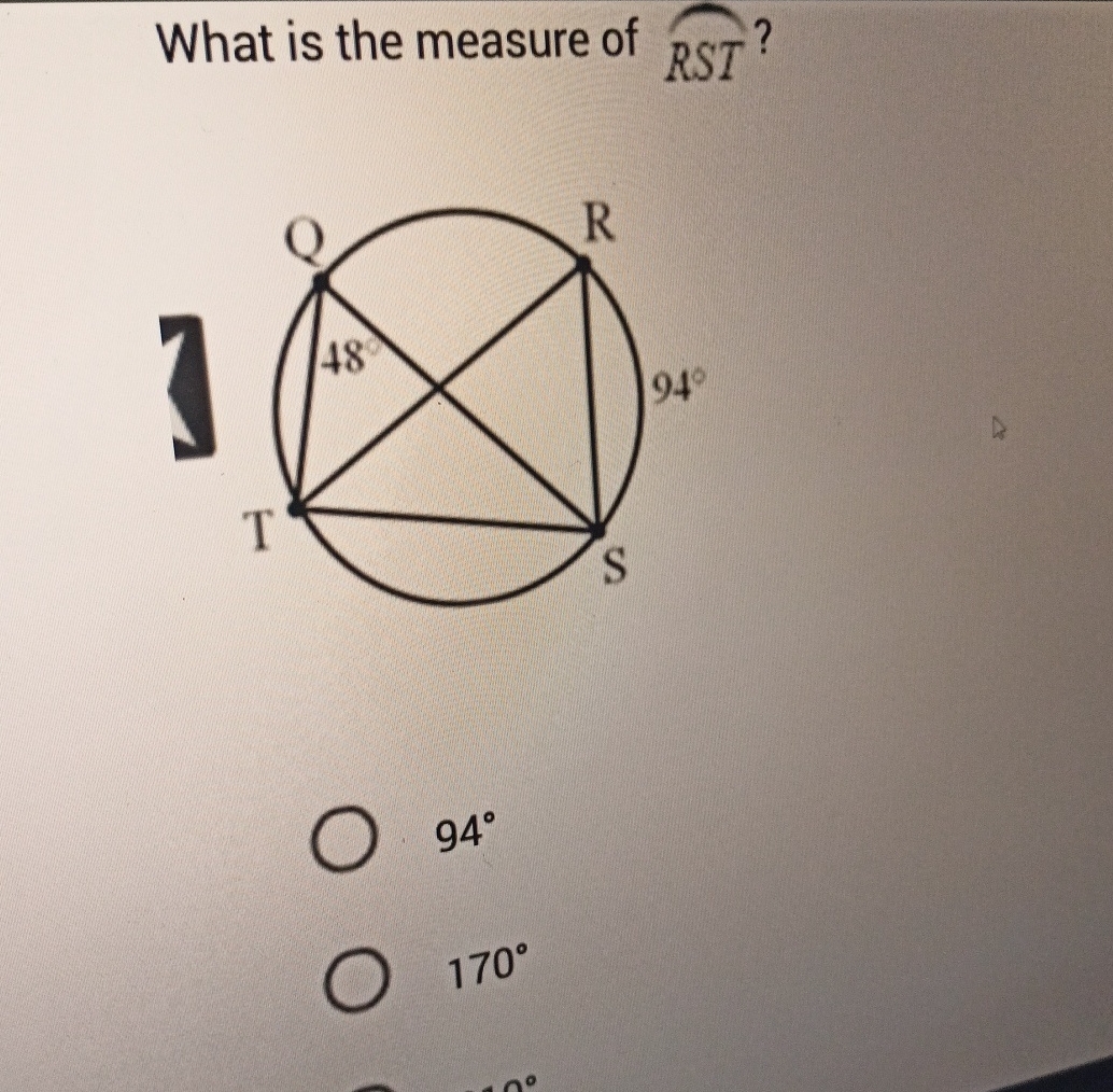 Solved What is the measure of RST⏜ ?94°170° | Chegg.com