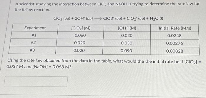 Solved A scientist studying the interaction between ClO2 and | Chegg.com