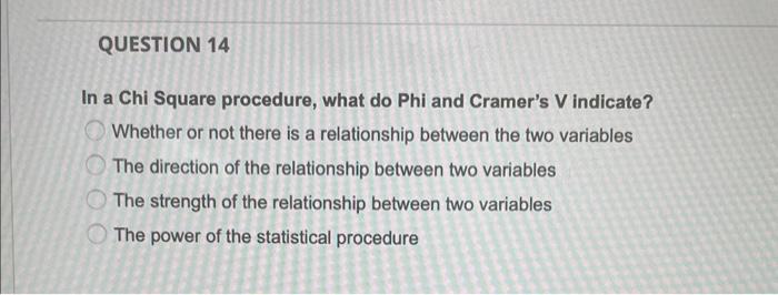 Solved In a Chi Square procedure, what do Phi and Cramer's V | Chegg.com