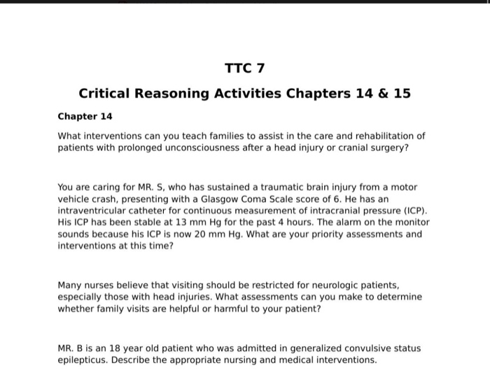 Solved TTC 7 Critical Reasoning Activities Chapters 14 & 15 | Chegg.com