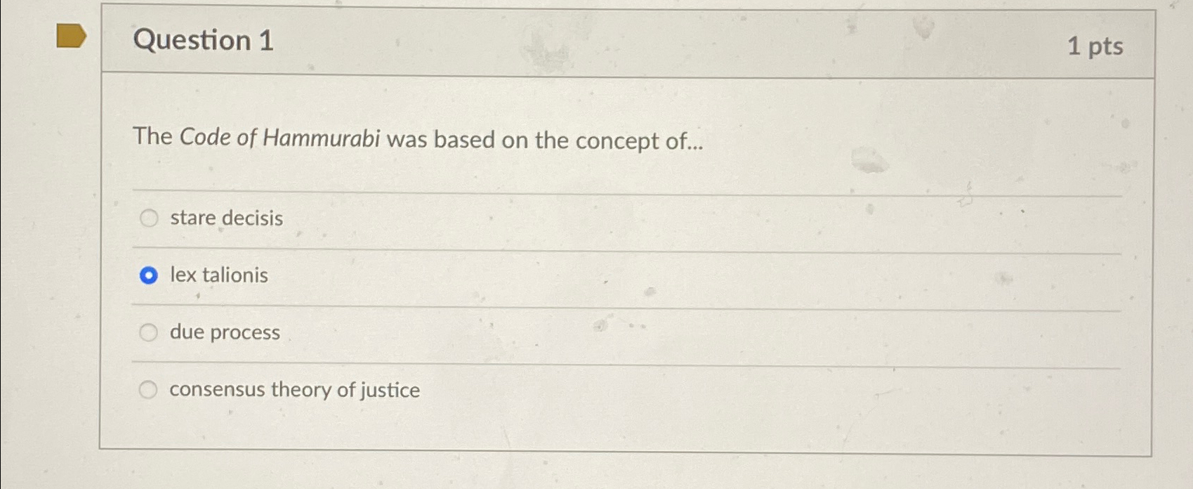 Solved Question 11 ﻿ptsThe Code of Hammurabi was based on | Chegg.com