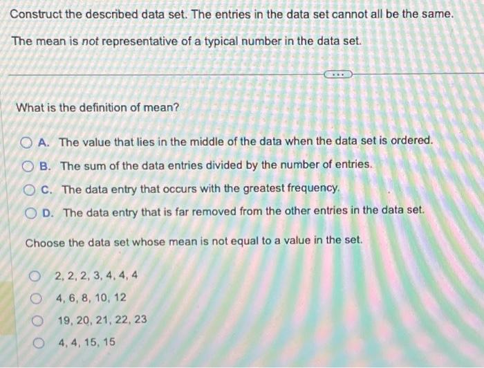Solved Construct the described data set. The entries in the | Chegg.com